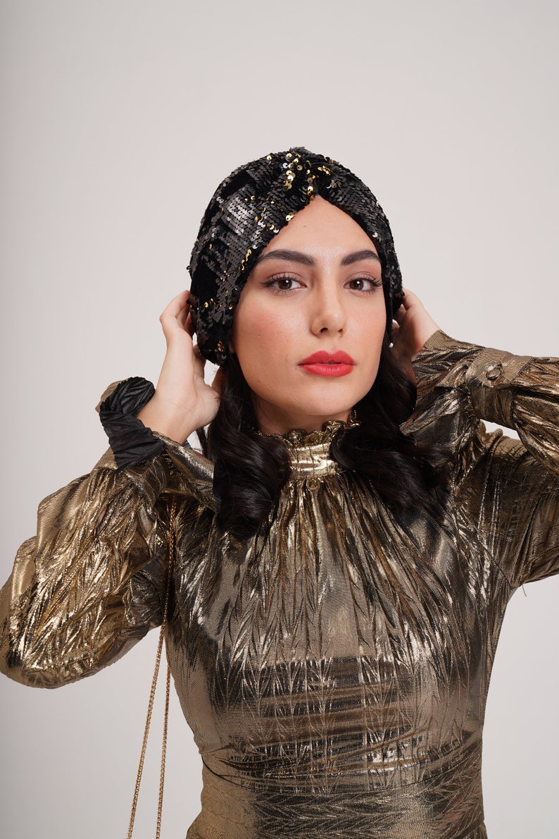 Sequin Fashion Turban, Vintage Turban, Stripped Turban Hat, Beaded ...