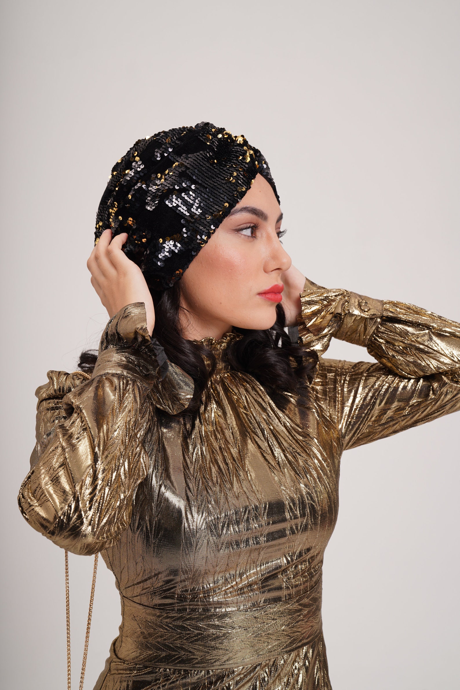 Sequin Fashion Turban, Vintage Turban, Stripped Turban Hat, Beaded ...