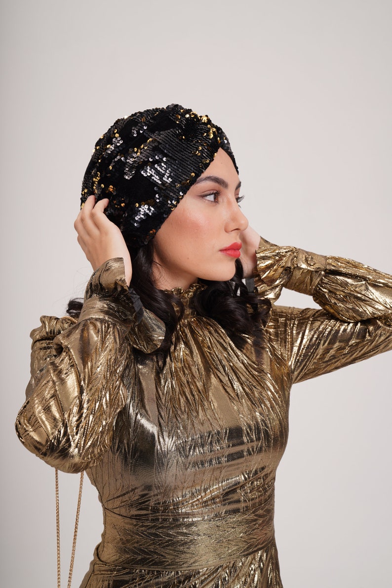 Sequin Fashion Turban, Vintage Turban, Stripped Turban Hat, Beaded ...