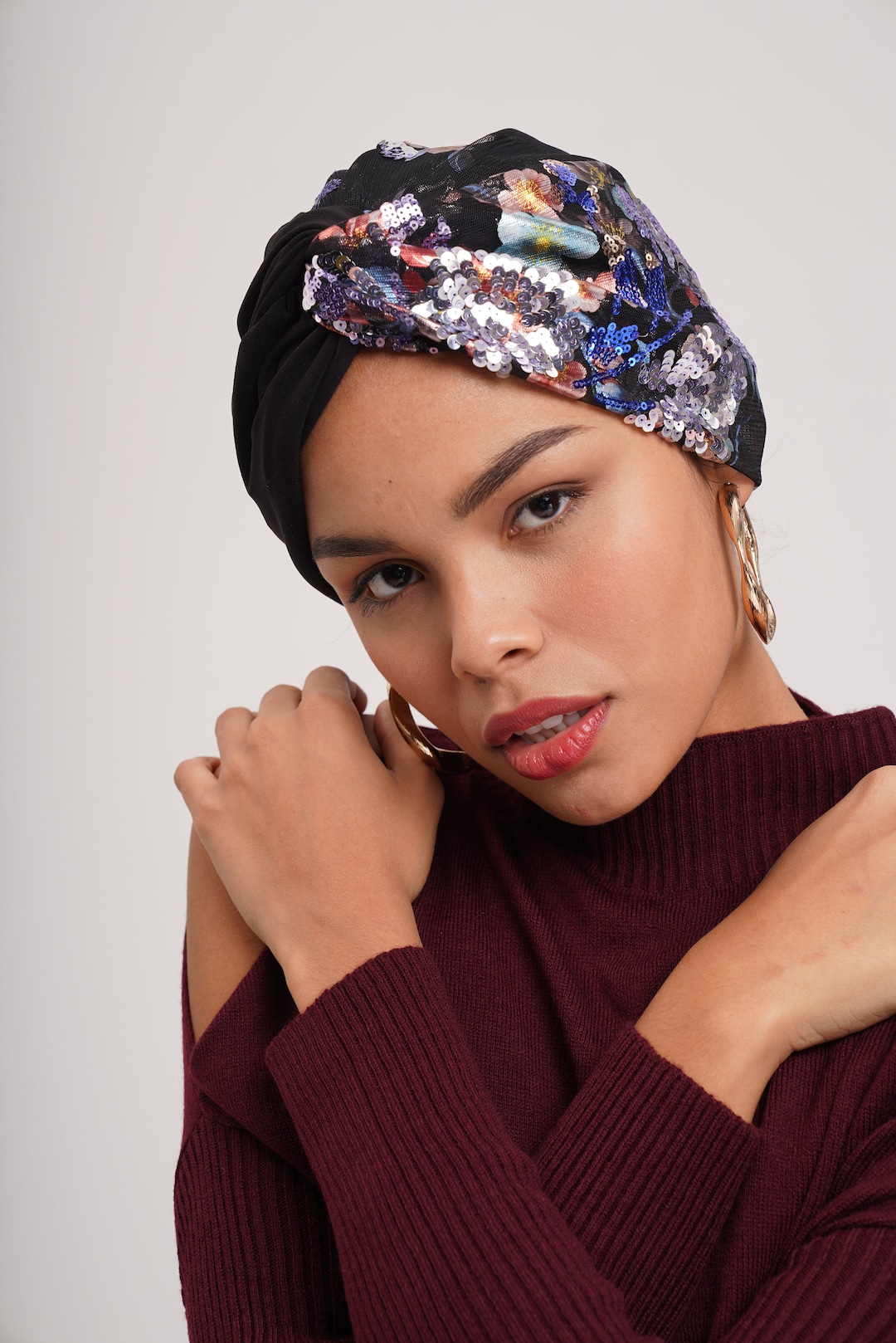 Sequin Fashion Turban ,black Cotton Turban, Vintage Turban, Stripped ...