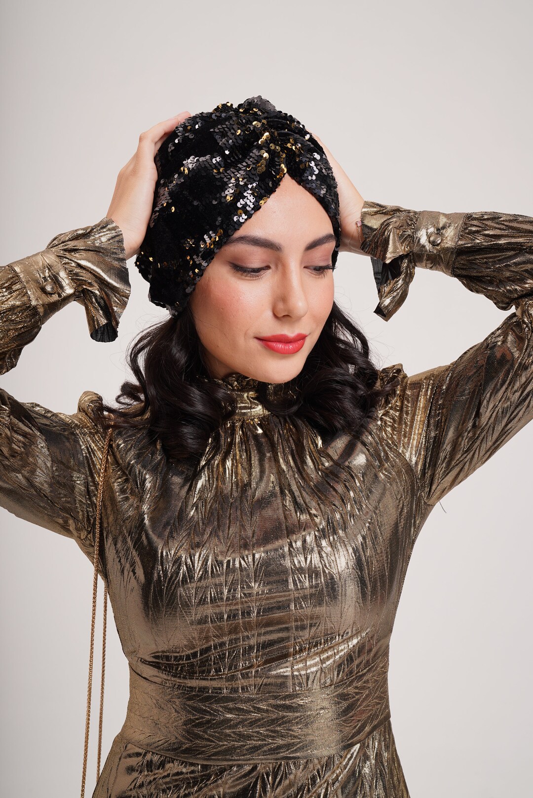 Sequin Fashion Turban, Vintage Turban, Stripped Turban Hat, Beaded ...