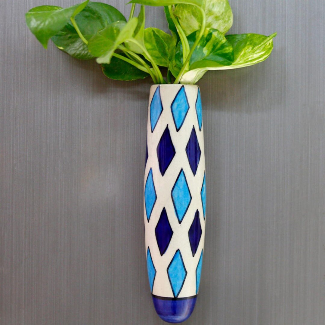 Ceramic Magnetic Vase, Diamond Light Blue Ceramic Magnetic Planter ...