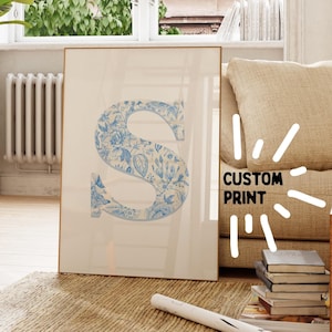 Trendy Custom Letter Print for Bedroom Blue Monogram Poster Gift for ...