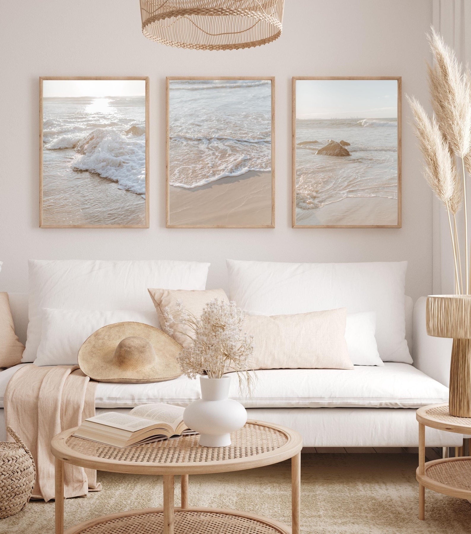 Coastal Wall Art Set of 3 Coastal Prints for Living Room Beach Beige ...