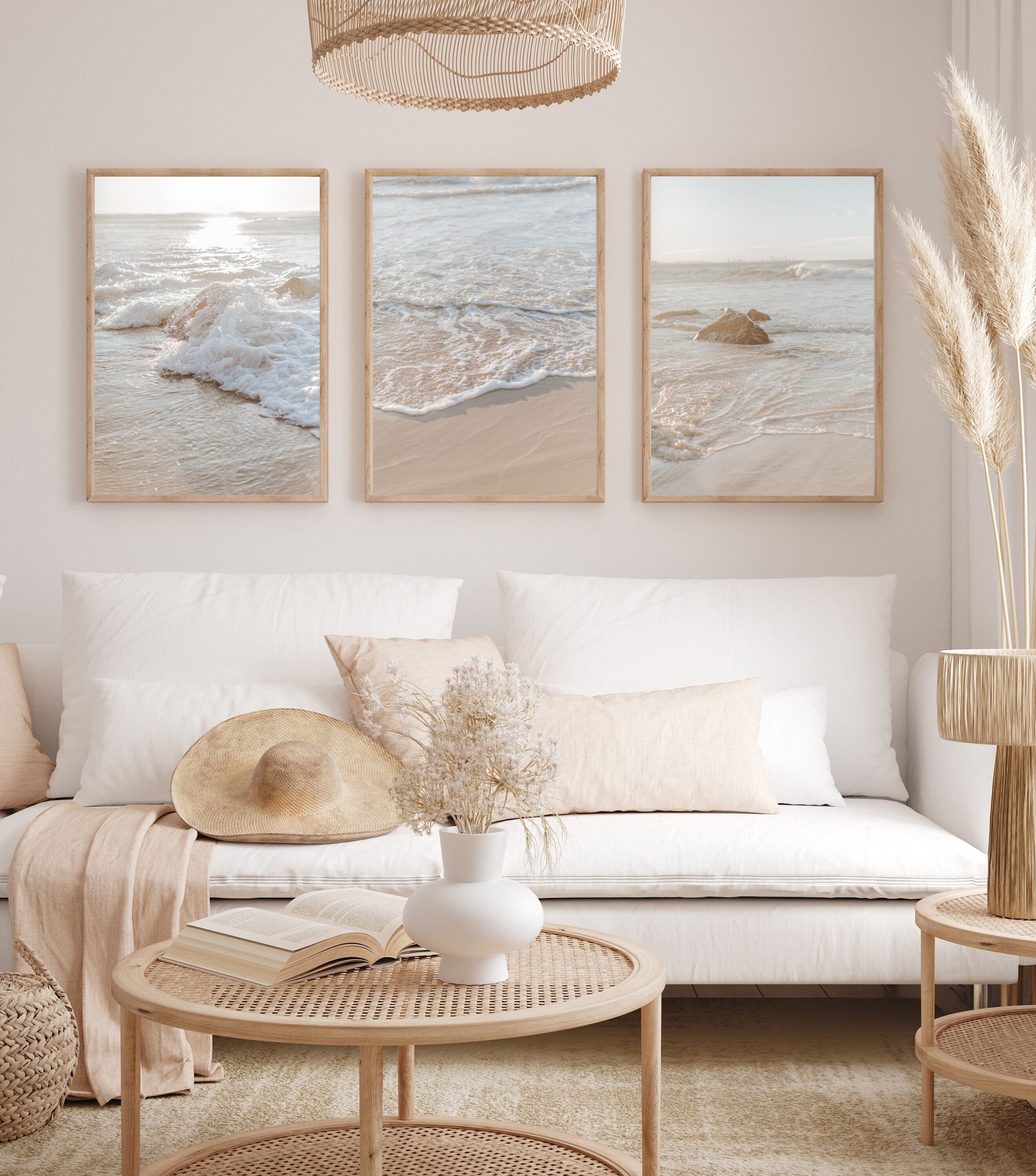 Coastal Wall Art Set of 3, Coastal Prints, Beach Prints, Beige Wall Art ...
