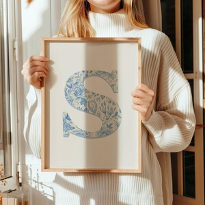 Trendy Custom Letter Print for Bedroom Blue Monogram Poster Gift for ...