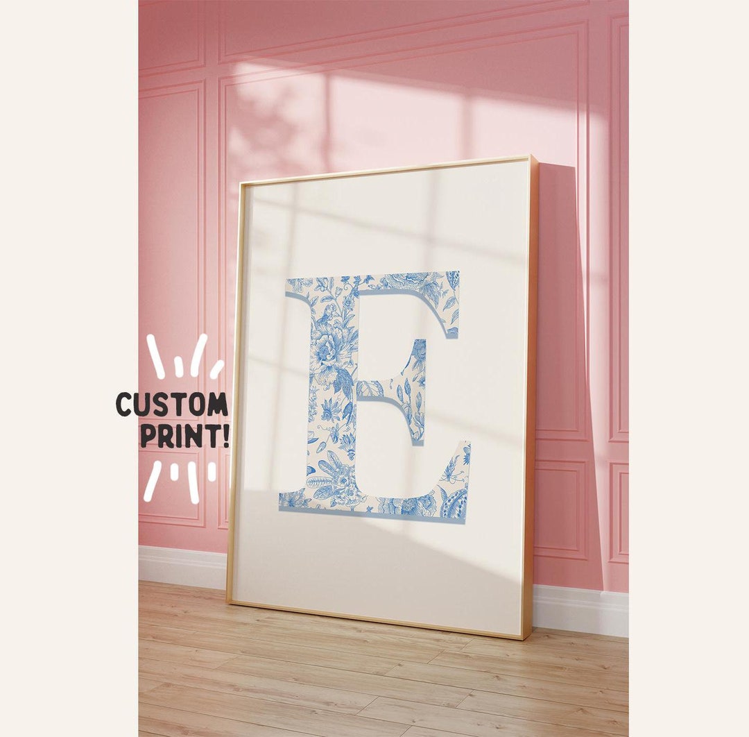 Custom Letter Print for Bedroom Blue Monogram Poster Gift for Daughter ...