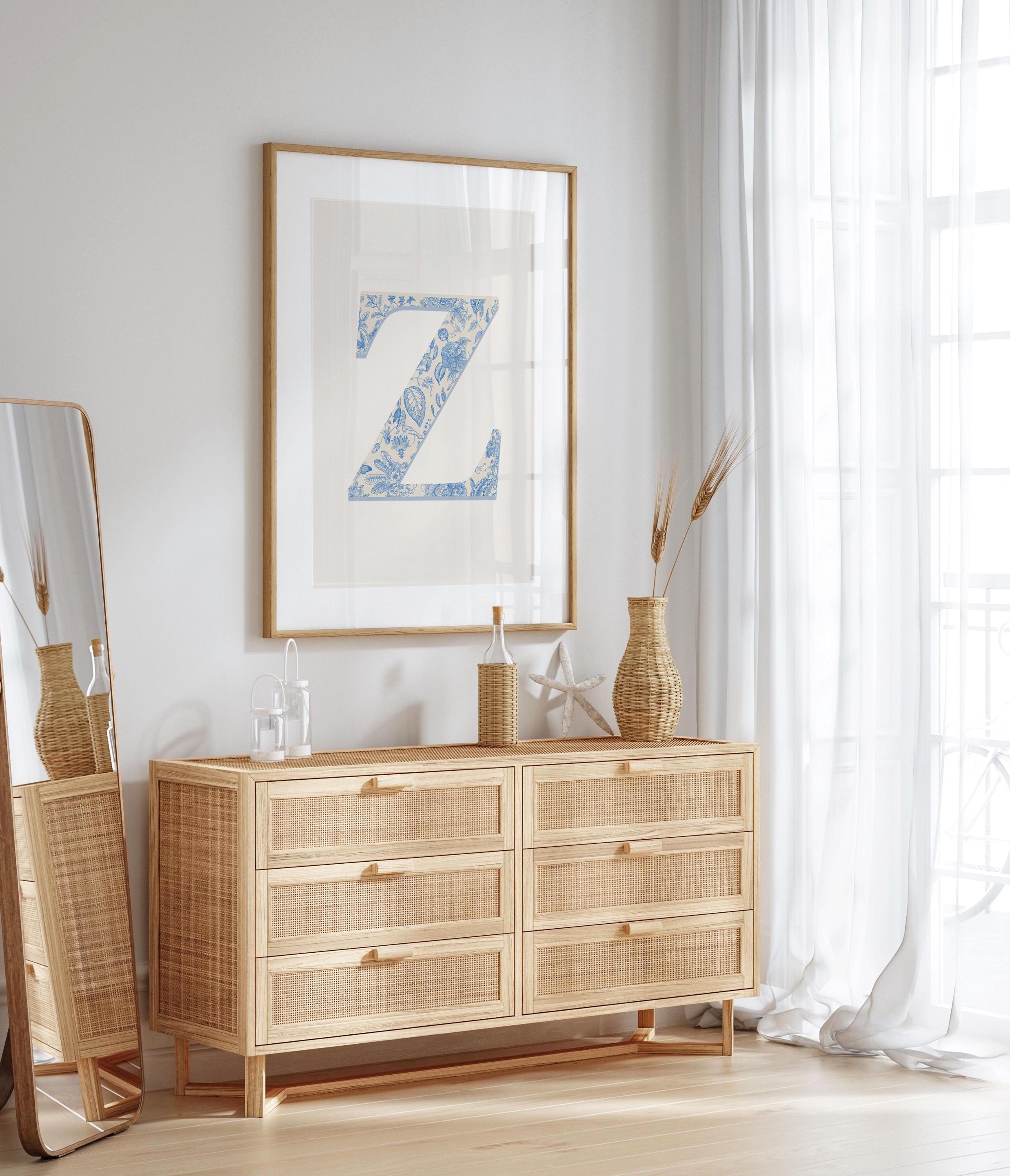 Trendy Custom Letter Print for Bedroom Blue Monogram Poster Gift for ...