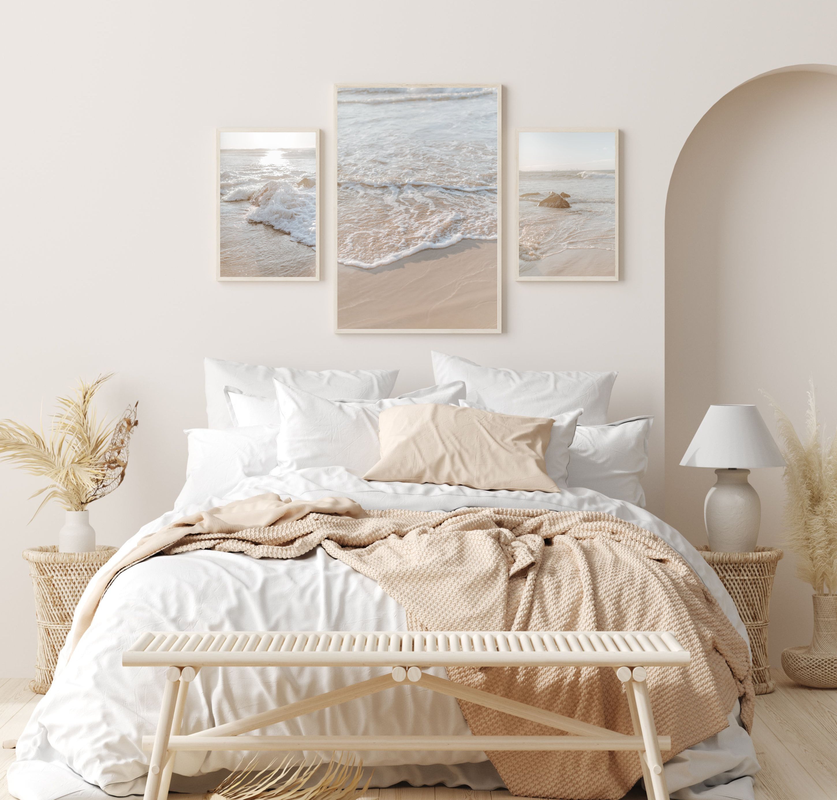 Coastal Wall Art Set of 3, Coastal Prints, Beach Prints, Beige Wall Art ...