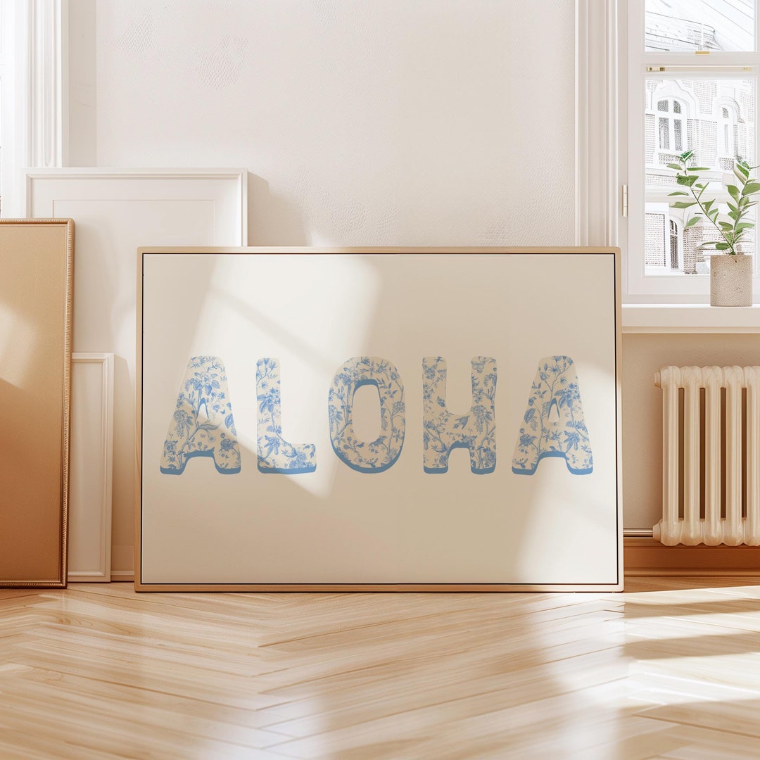 Blue Aloha Print Beachy Wall Art Coastal Cowgirl Room Decor Trendy ...