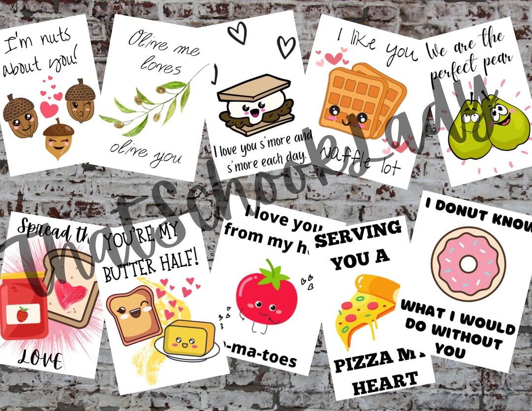 Food Pun Valentine's Day Half-page Cards Lot of 10-digital Download - Etsy