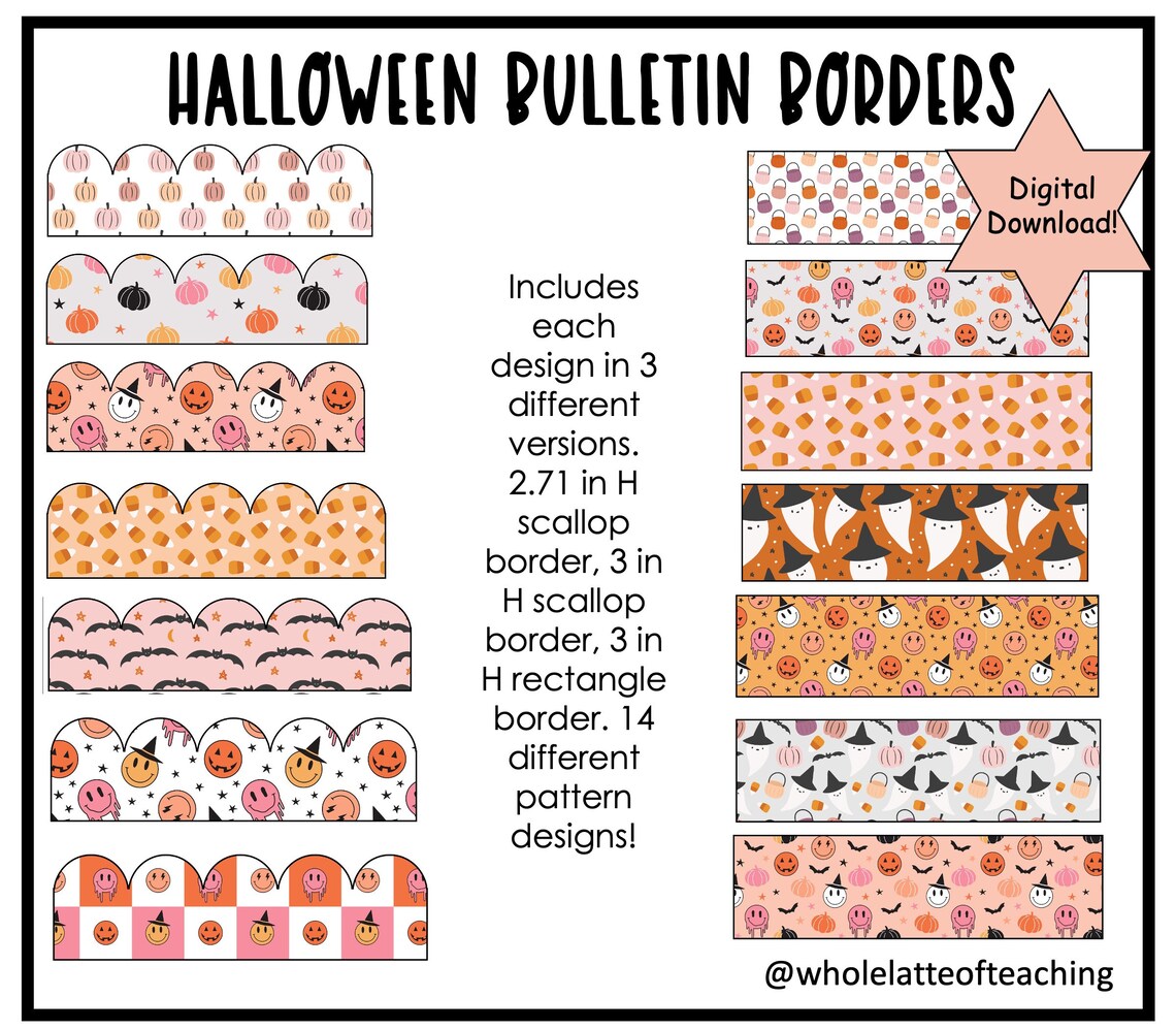 Retro Halloween Bulletin Board Borders Pack - Etsy