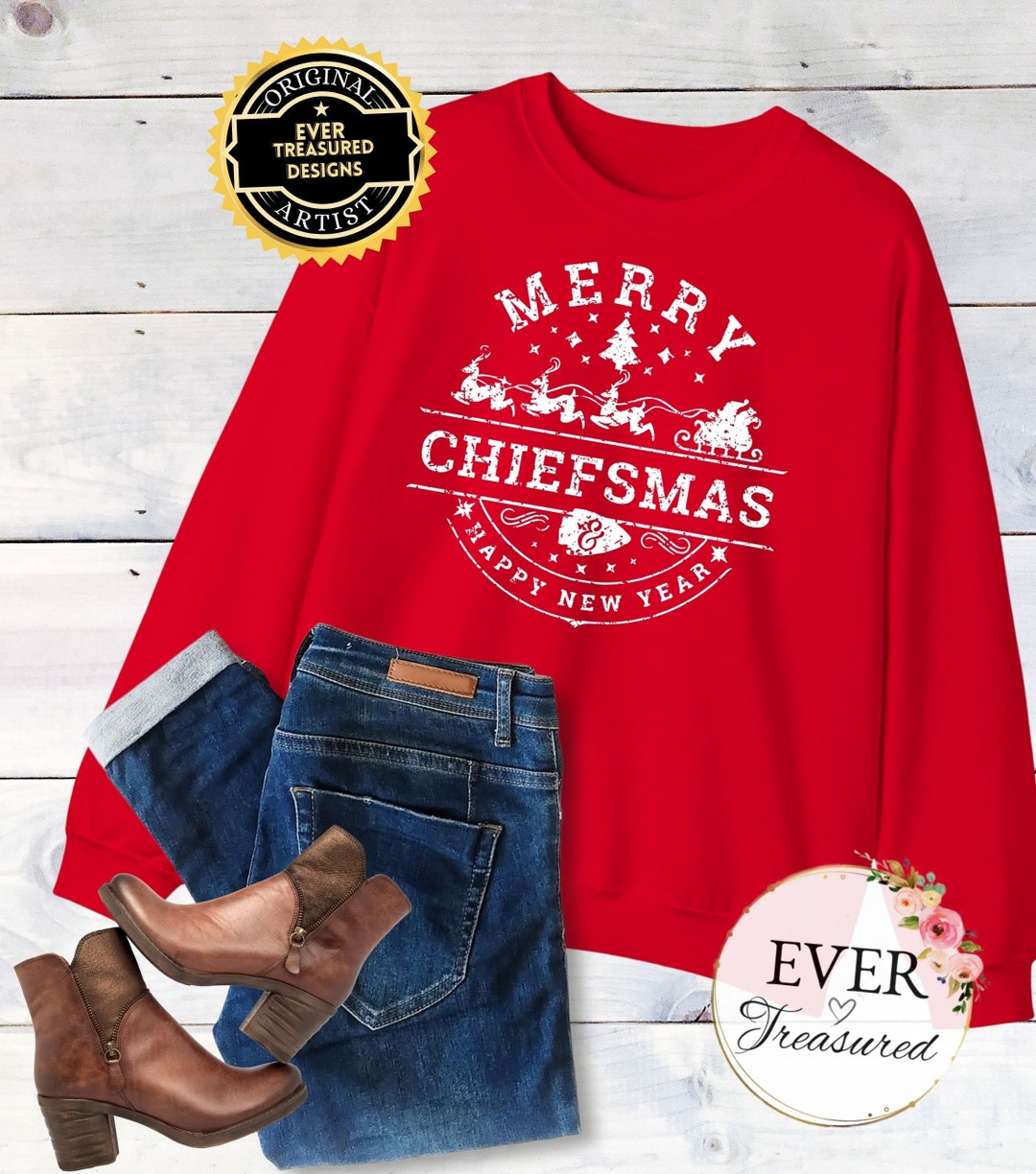 Merry Chiefsmas & Happy New Year Kansas City Chiefs Christmas Arrowhead ...