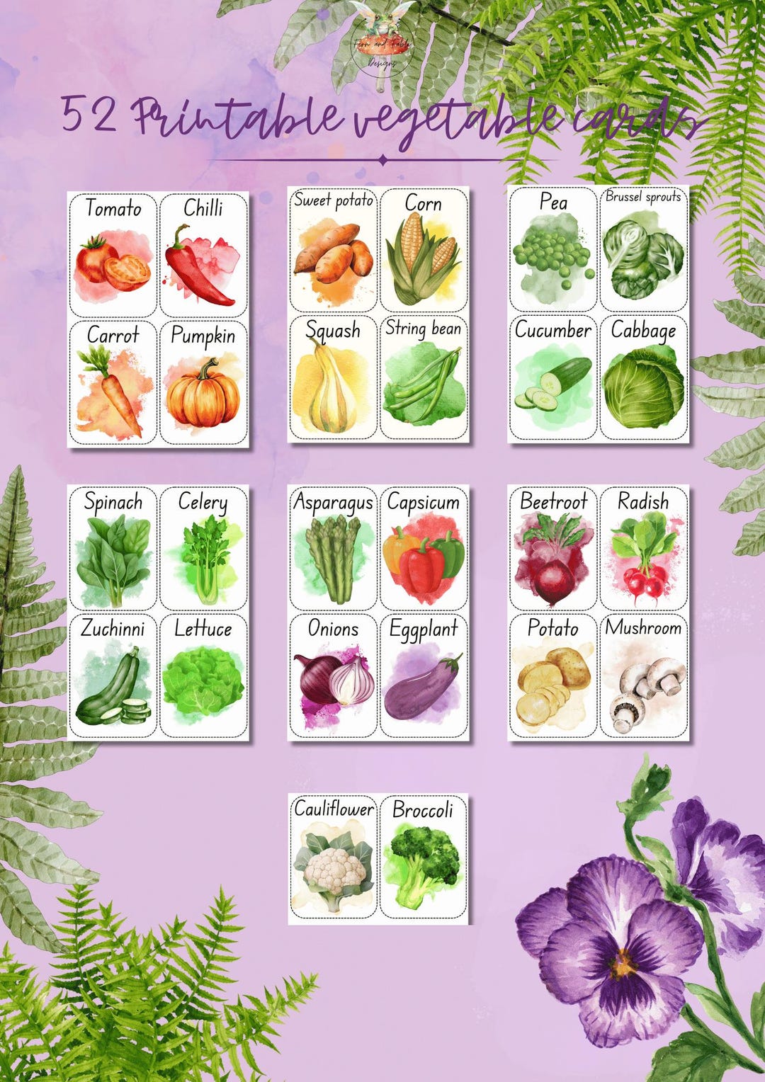 52 Vegetable Flashcards | Early Learning Printable, Vocabulary, Flash ...