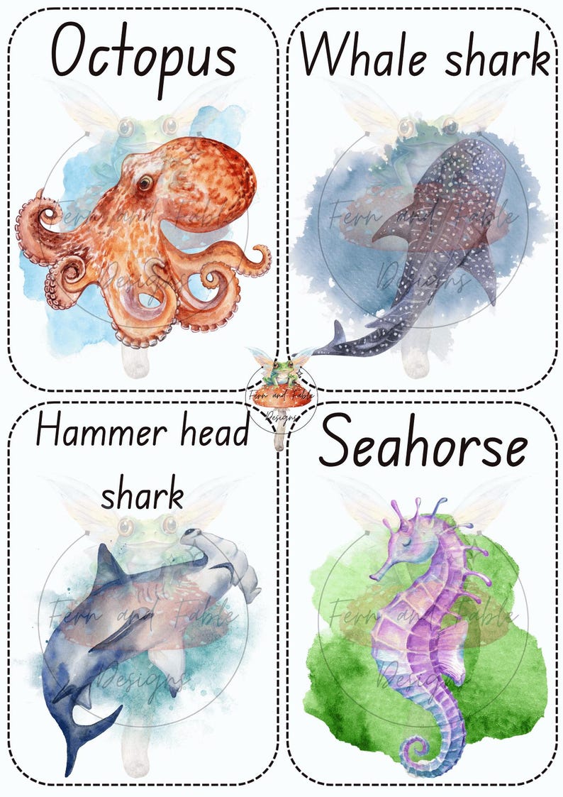 72 Sea Creature Flashcards | Early Learning Printable, Vocabulary ...