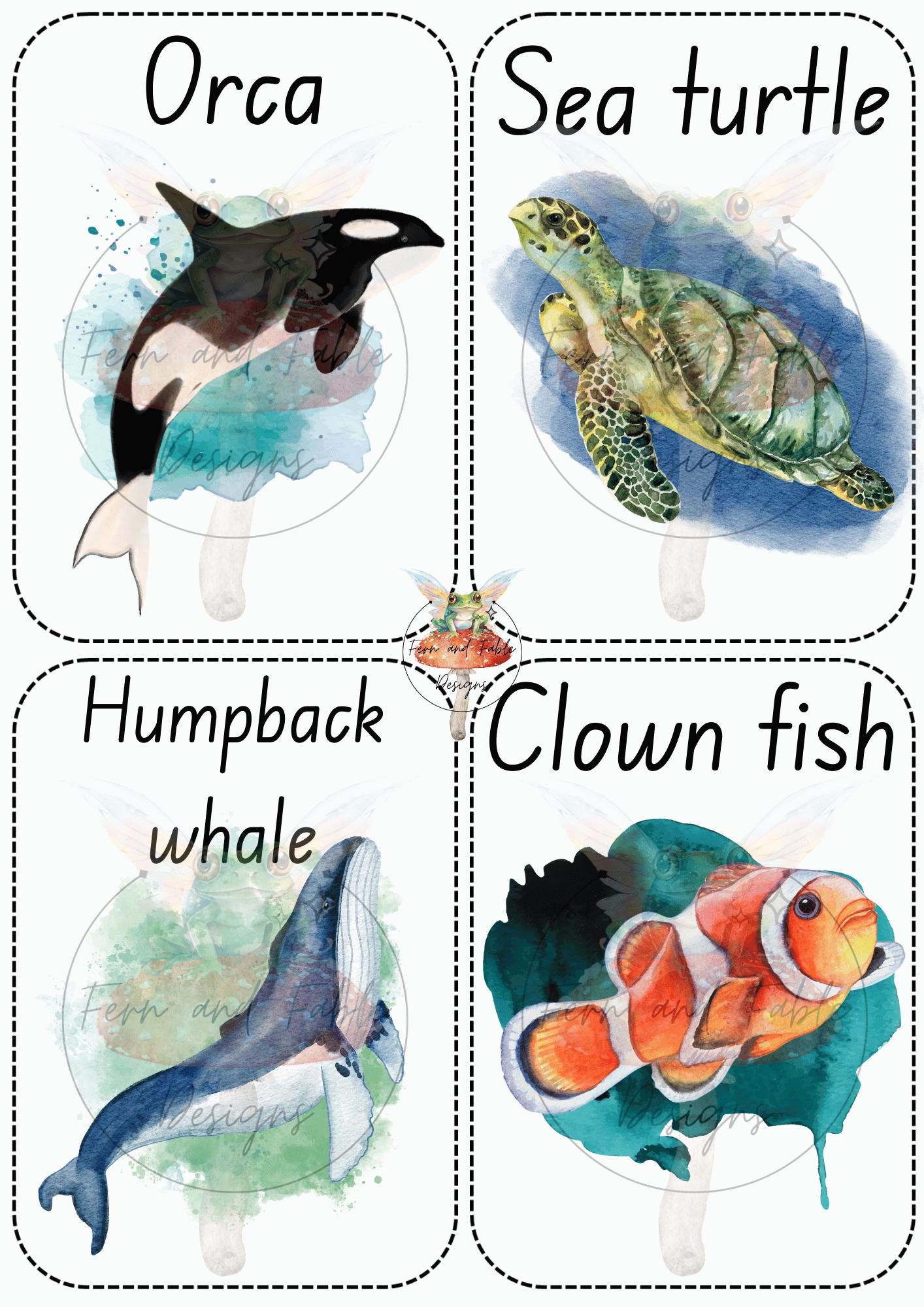 72 Sea Creature Flashcards | Early Learning Printable, Vocabulary ...