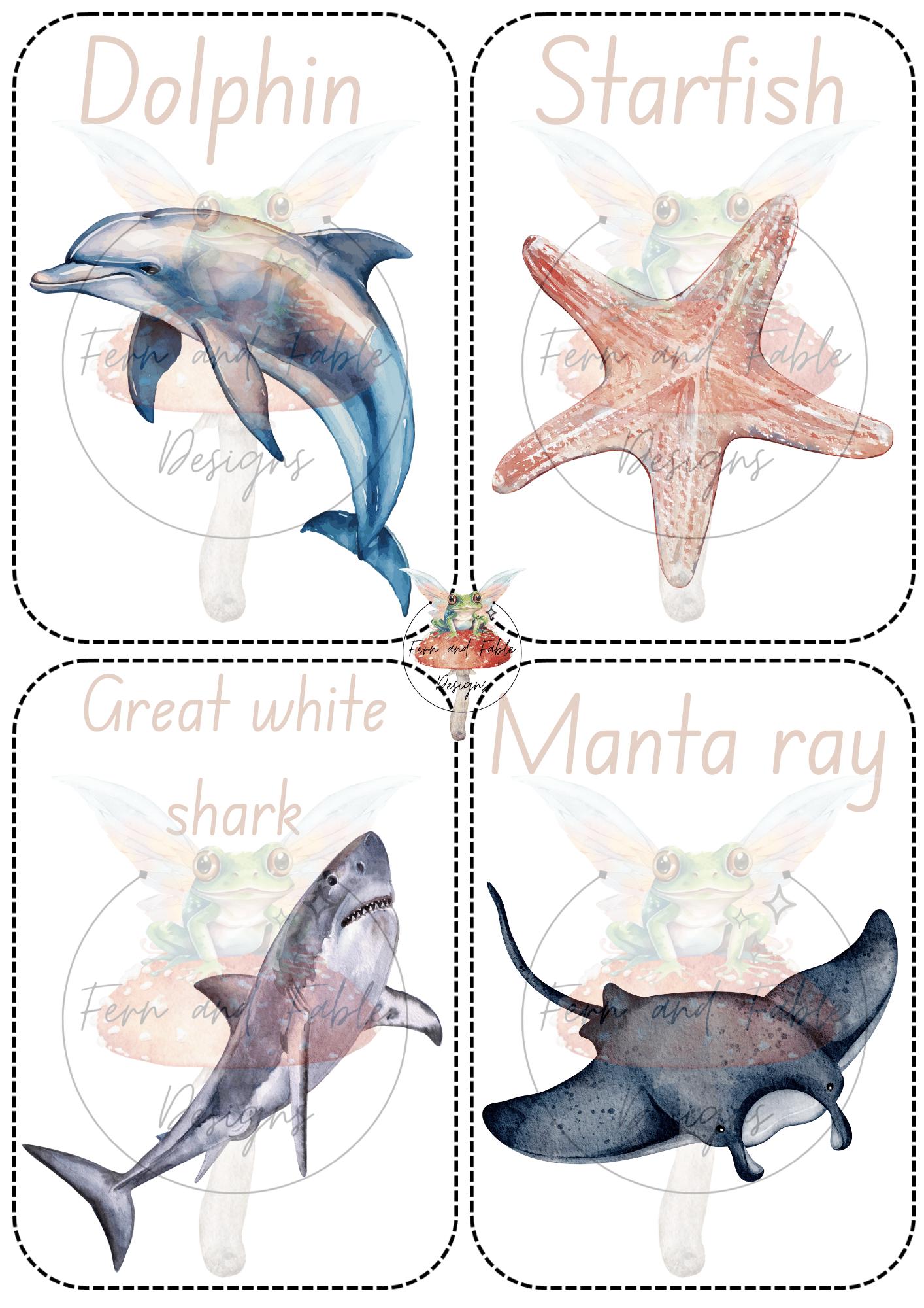 72 Sea Creature Flashcards | Early Learning Printable, Vocabulary ...