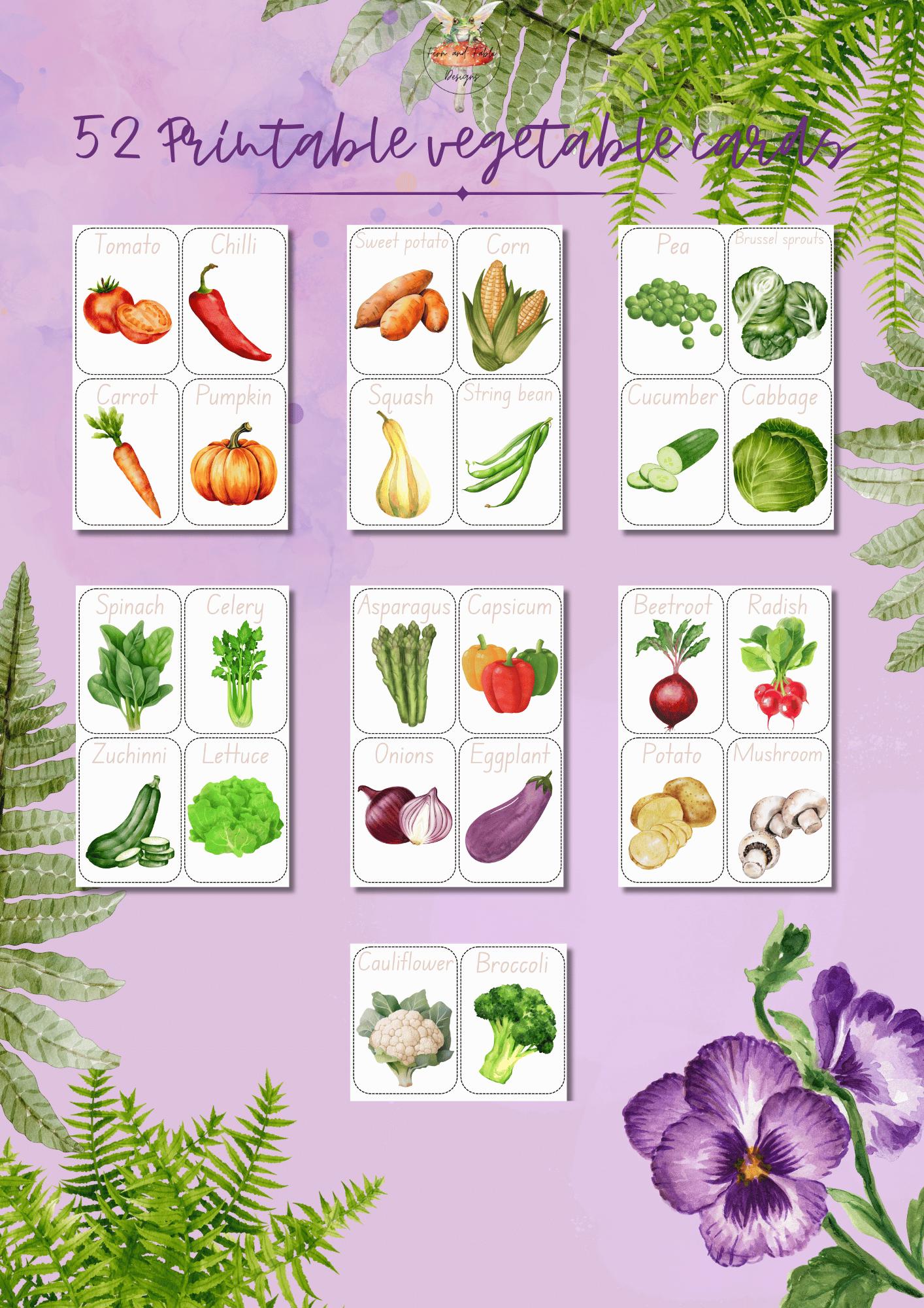 52 Vegetable Flashcards | Early Learning Printable, Vocabulary, Flash ...