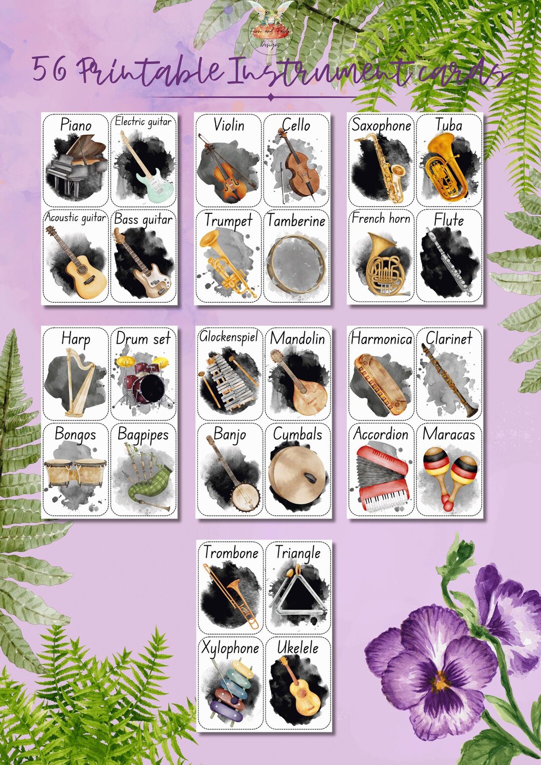 56 Instrument Flashcards | Early Learning Printable, Vocabulary, Flash ...