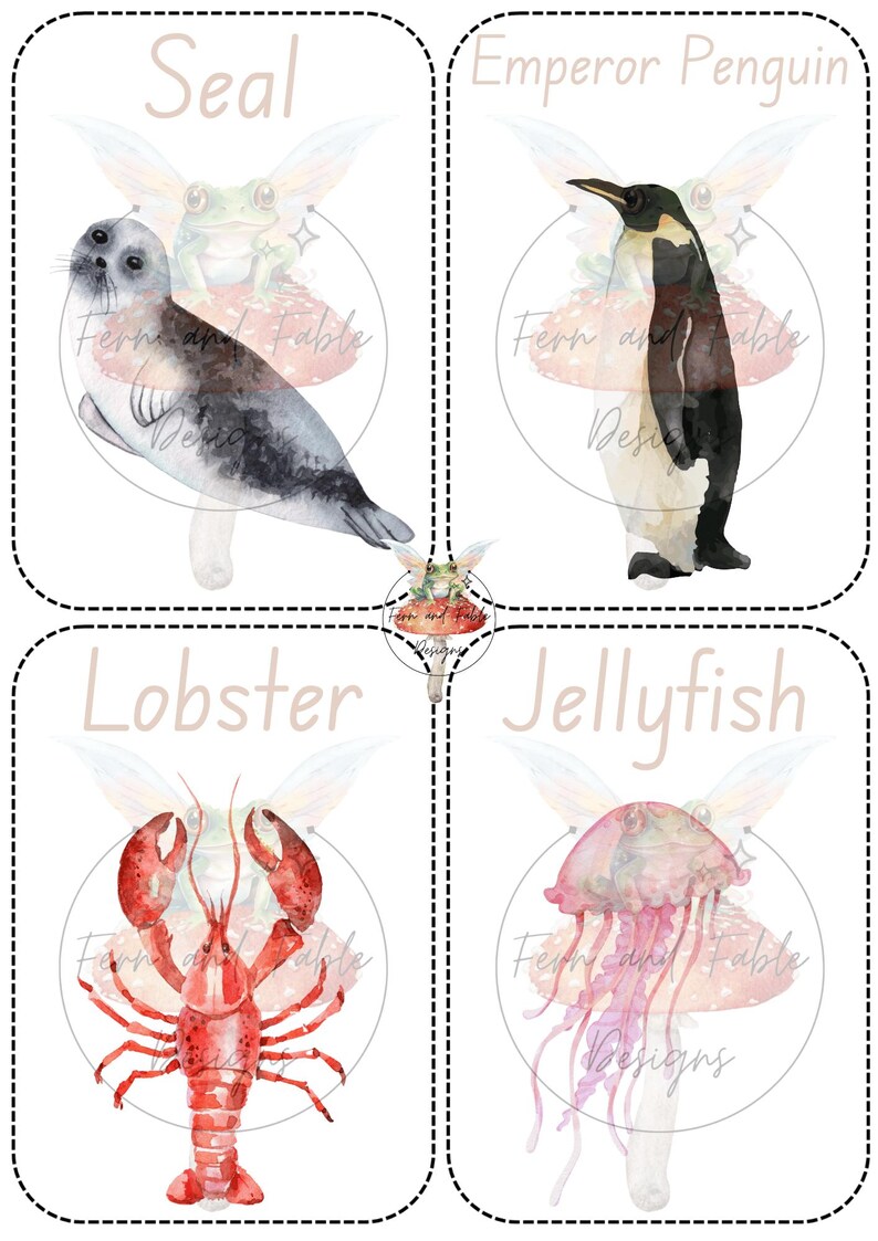 72 Sea Creature Flashcards | Early Learning Printable, Vocabulary ...