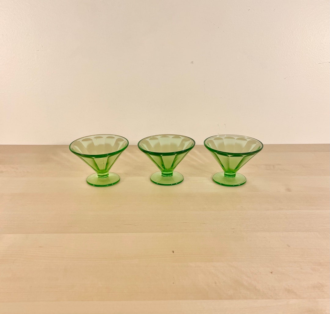 Vintage Uranium Glass Sherbet Cups, Set of 3, Federal Glass Cups - Etsy