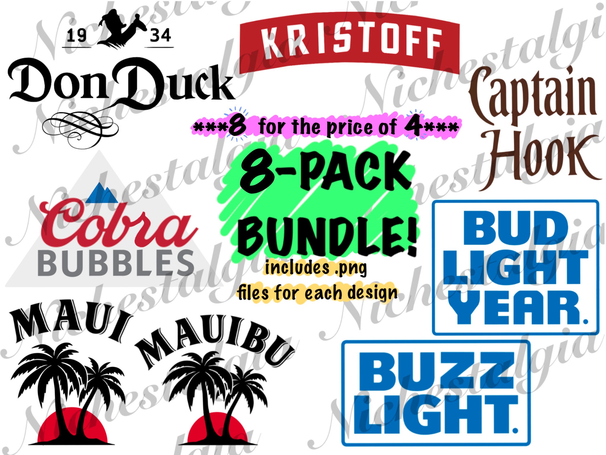 Alcohol Puns 8-PACK BUNDLE Instant Download Donald Captain Buzz Cobra ...