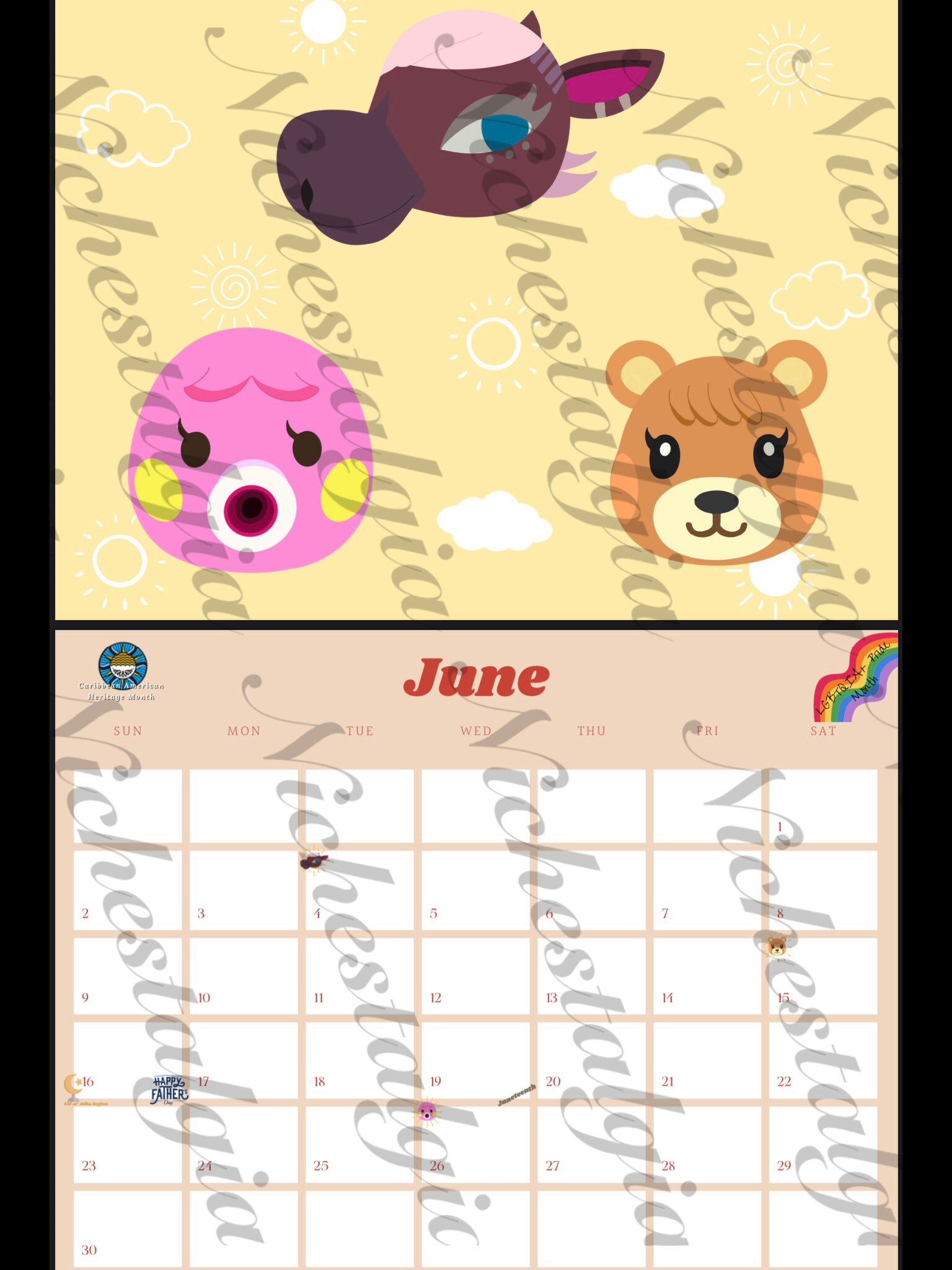 Virtual ACNH Animal Crossing Inspired 2024 Calendar INSTANT DOWNLOAD ...