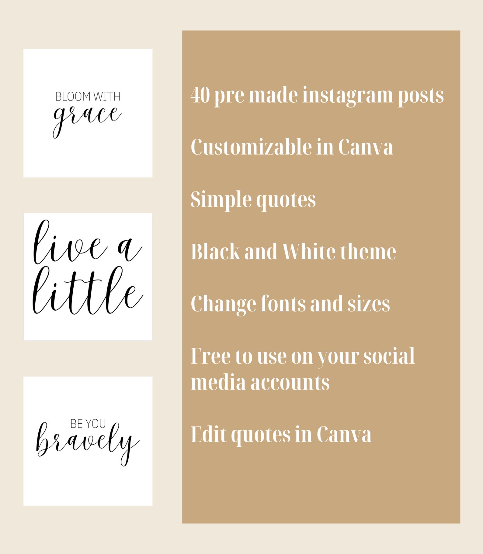 40 Pre Made Instagram Facebook Posts - Black and White Simple Quotes ...
