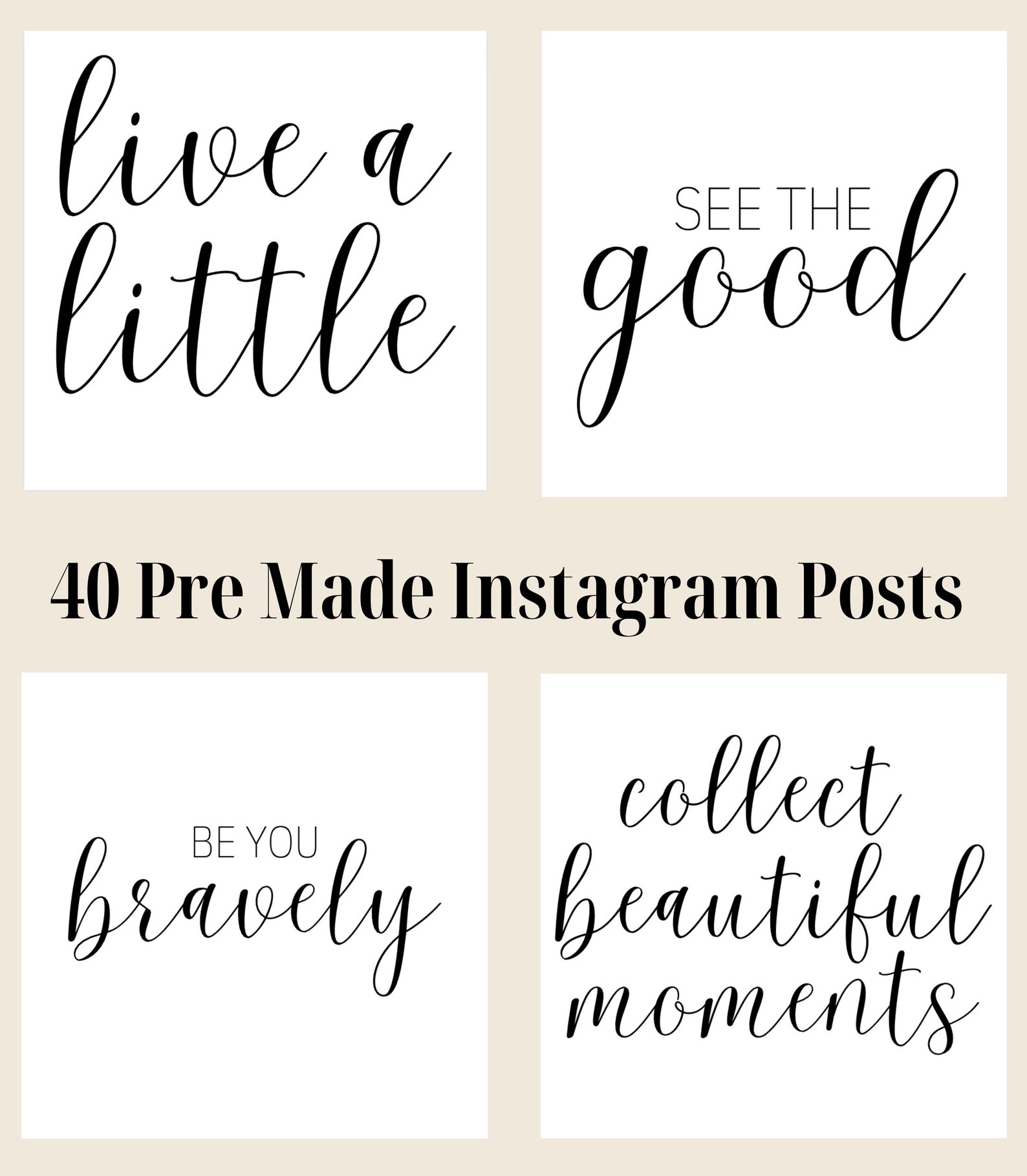 40 Pre Made Instagram Facebook Posts - Black and White Simple Quotes ...