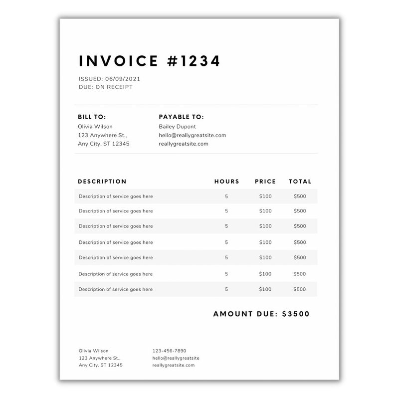 Printable Invoice Pdf - Etsy