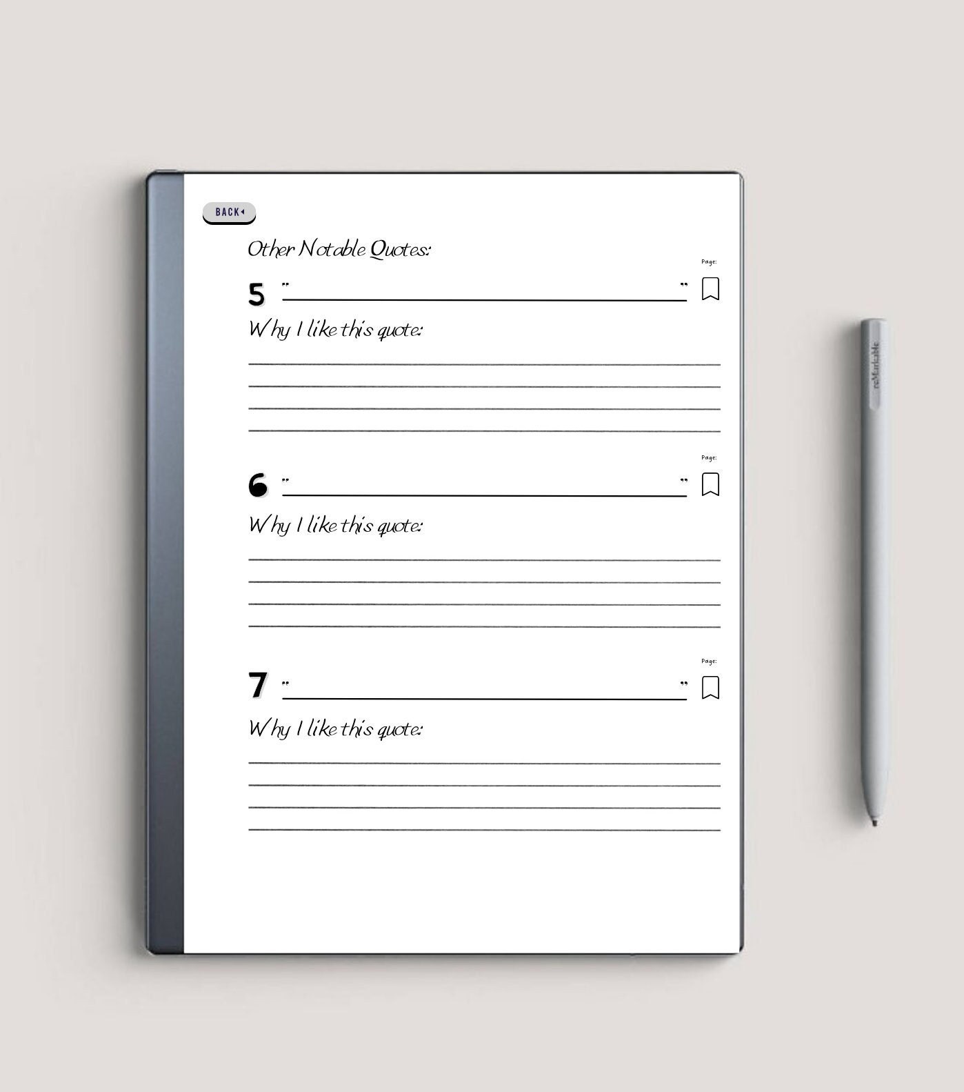 Remarkable 2 Book Reflection Template - Etsy