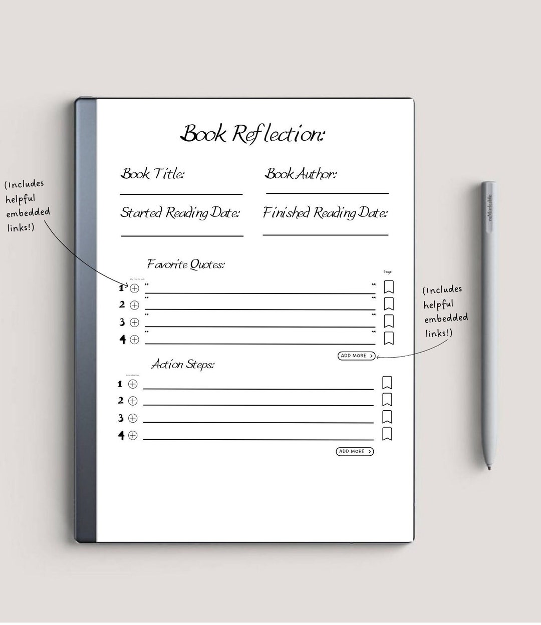 Remarkable 2 Book Reflection Template - Etsy