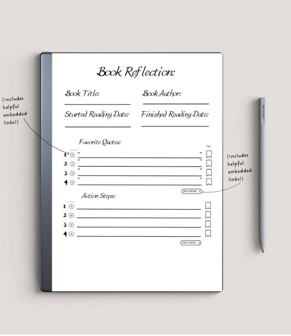 Remarkable 2 Book Reflection Template | Etsy