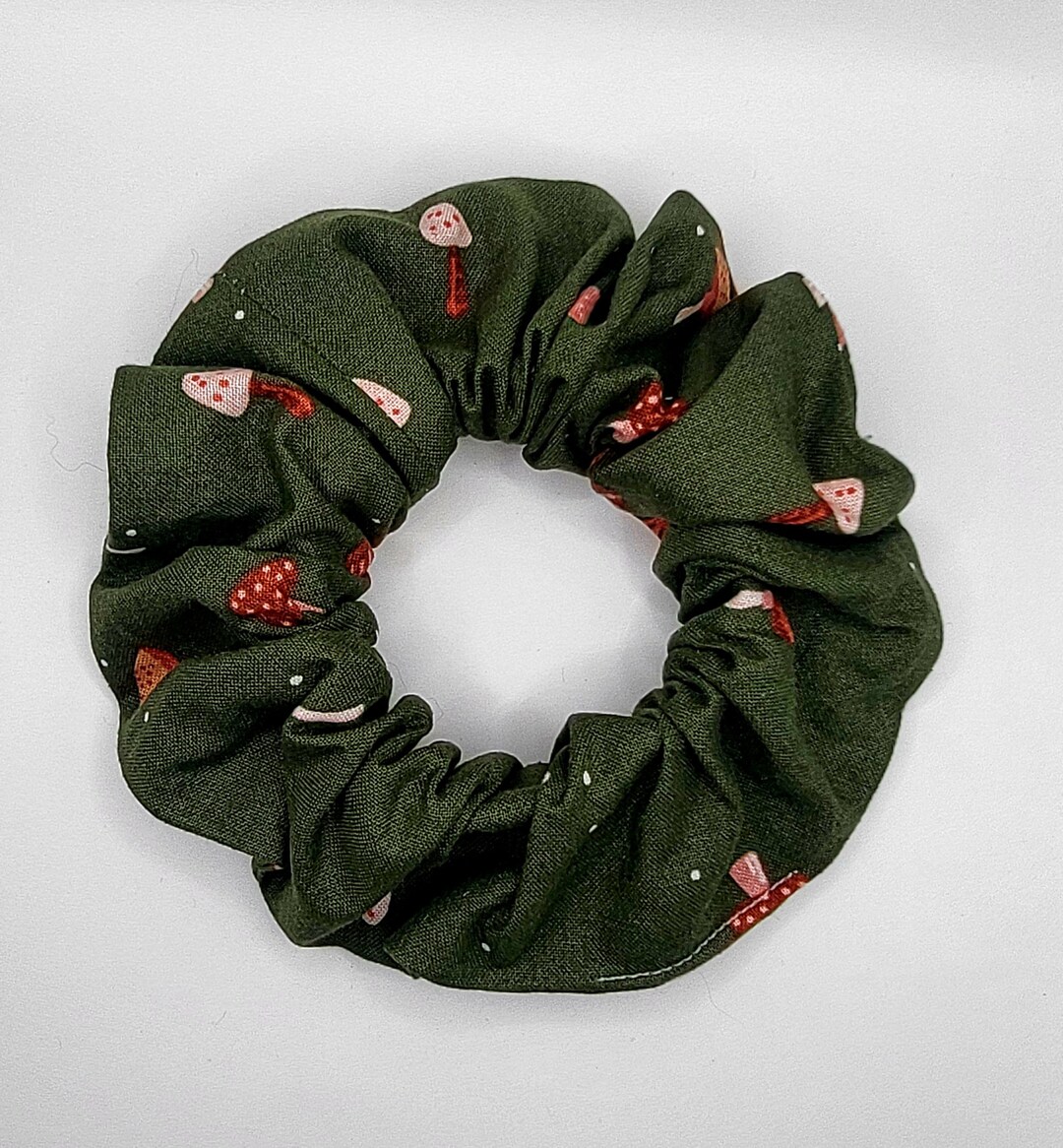 Mushroom Forest Green Wide Elastic Scrunchie No Crease Damage Free Hold ...
