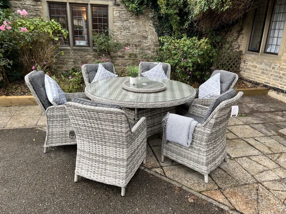Rattan Garden Furniture Round Table 6 Rattan Chairs Etsy