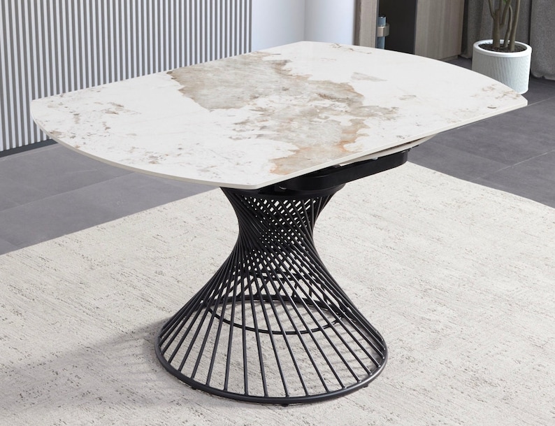 Ceramic Extending Dining Table White Guild Round to Rectangle - Etsy UK