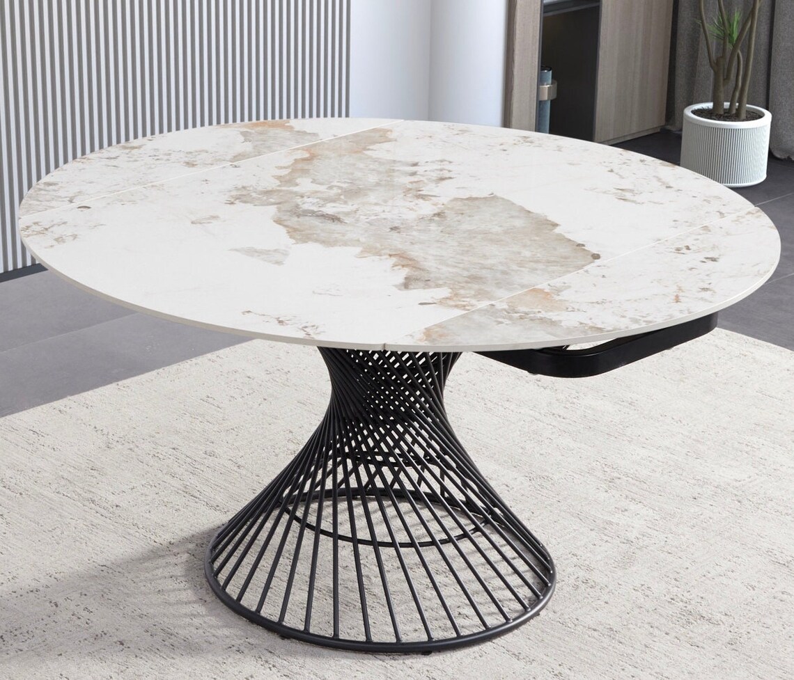 Ceramic Extending Dining Table White Guild Round to Rectangle - Etsy UK