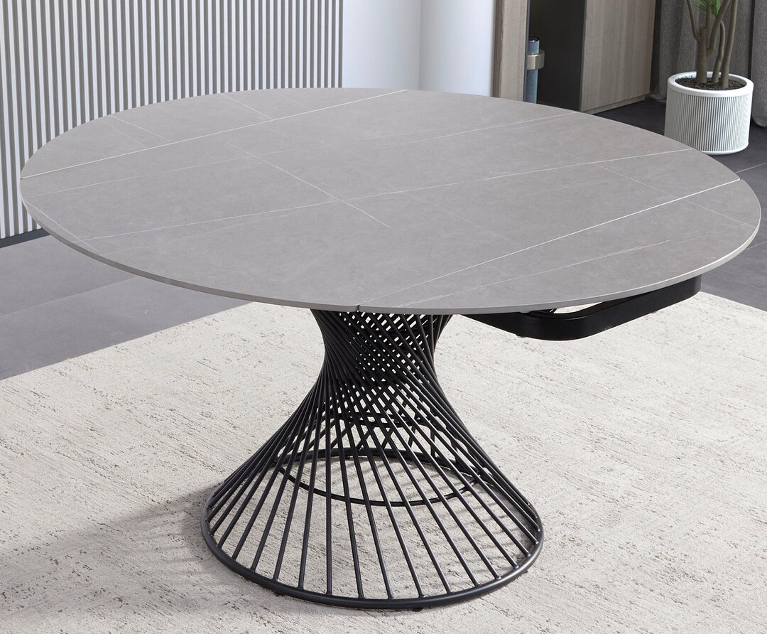 Ceramic Round Grey Extending Table From Round to Rectangle - Etsy UK