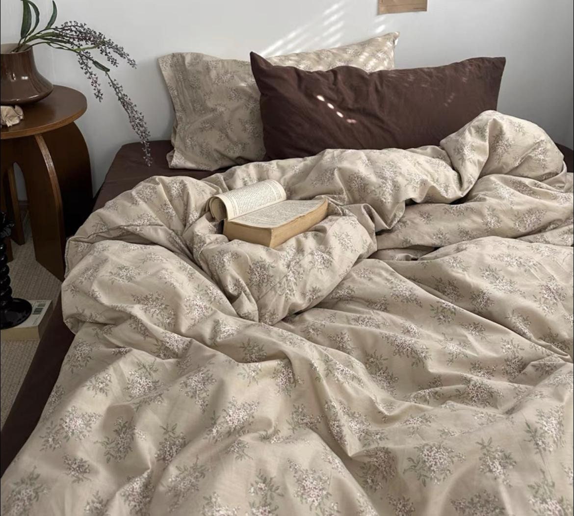 Brown Beige Country Cottage Duvet Cover Set Vintage Farmhouse Floral ...
