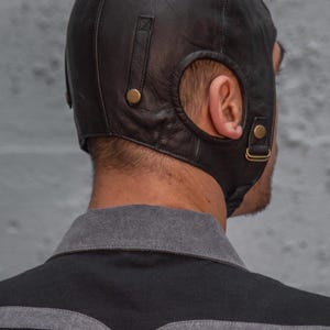Black LEATHER FLIGHT HELMET - Leather Bomber Helmet With Goggle Straps ...