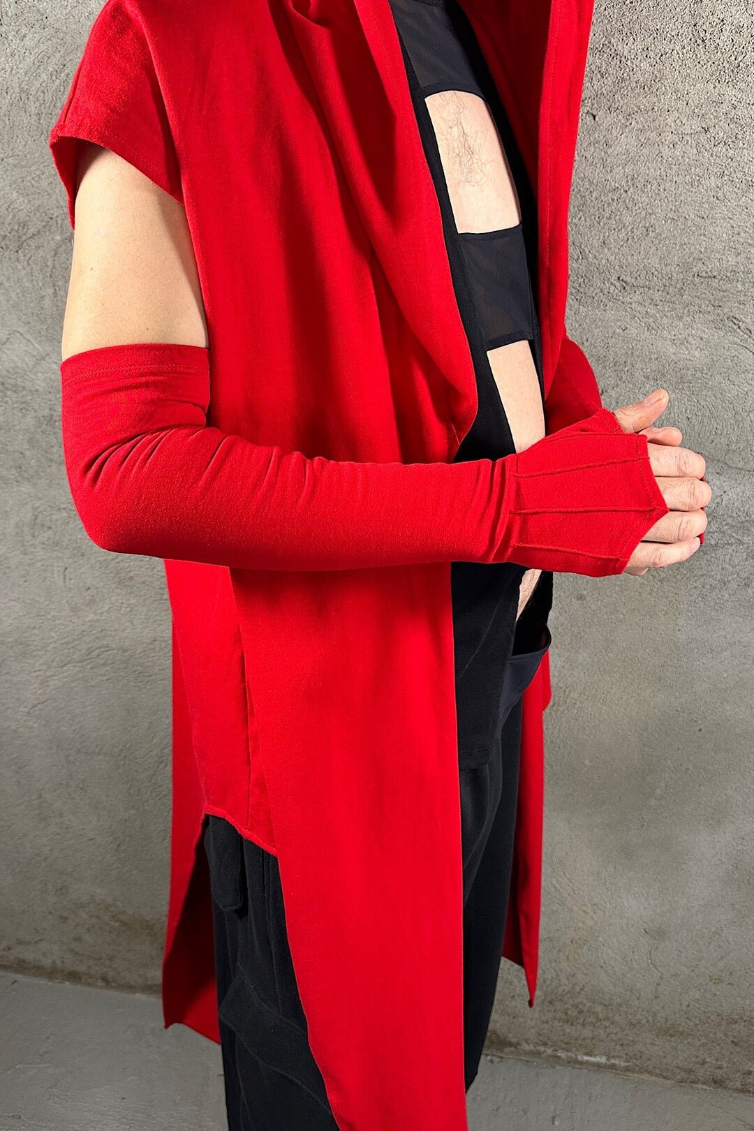 OMEGA GLOVES Red Cotton Opera Length Fingerless Gloves, Fire Save ...