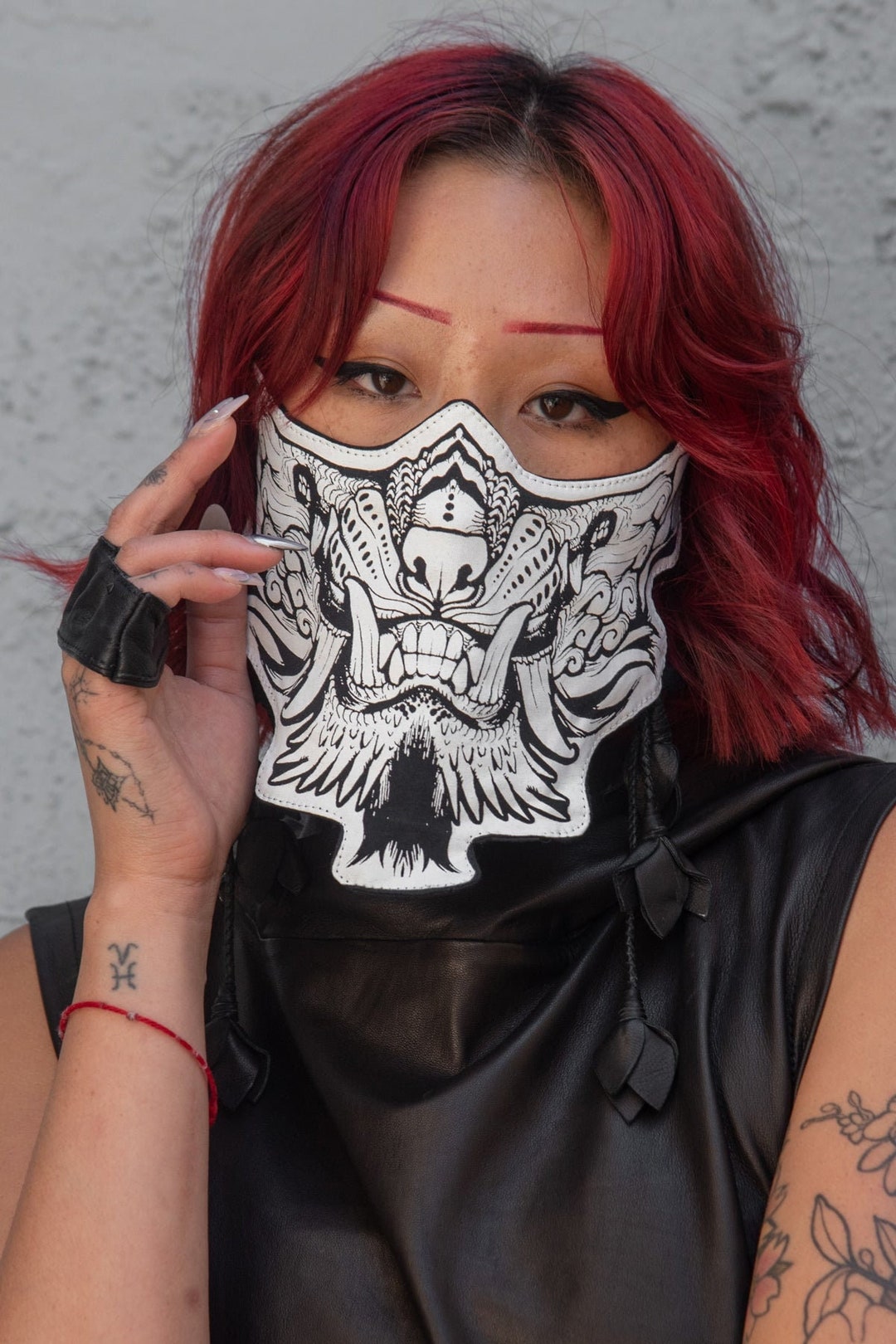 FOO DOG MASK Soft Black Cotton Face Covering With White Print, Festival ...