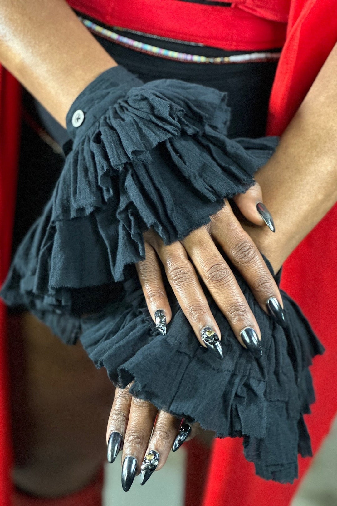 DANDY RUFFLE CUFFS Black Ruffly Cuff Accessory, Button on Ruffles ...