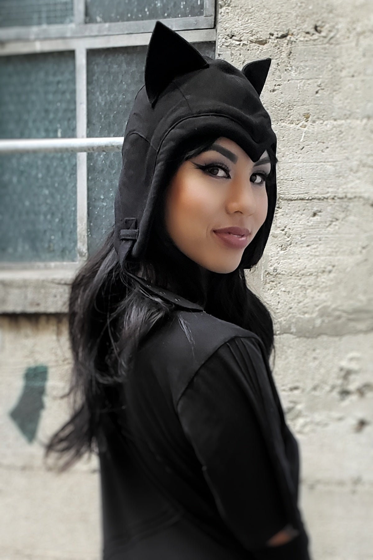 CAT FLIGHT HELMET Black Cotton Cat Hat With Ears, Fun Festival Hat ...