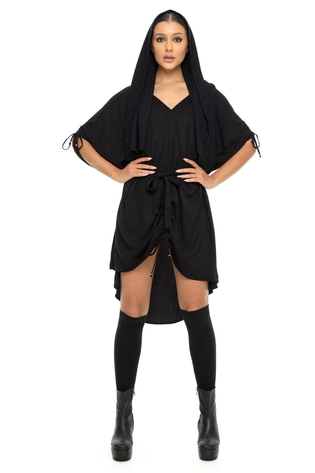 Black Rayon IRENA PONCHO DRESS by Five and Diamond X Stellar Dust ...