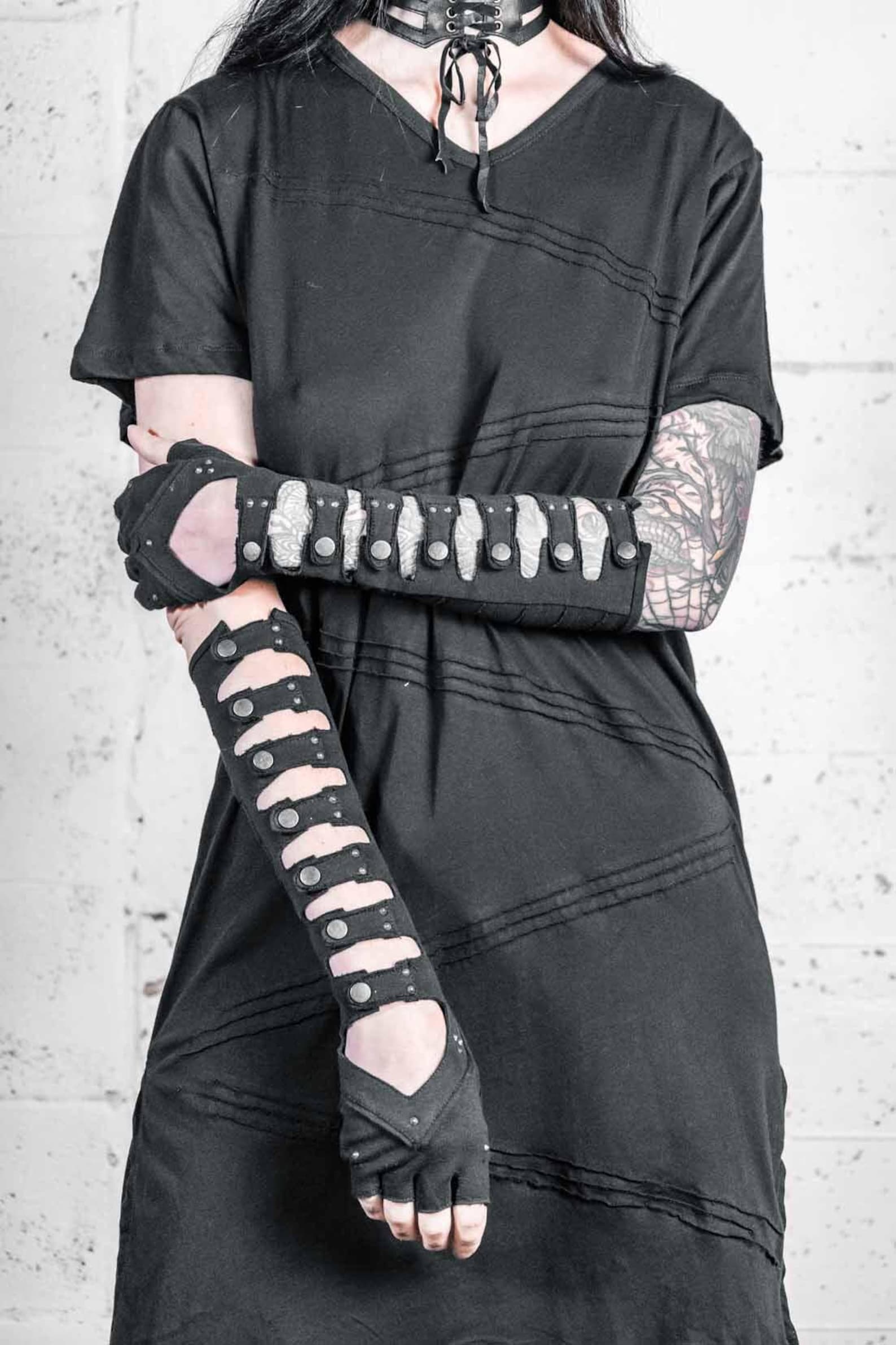 Black COTTON MINARET GAUNTLETS - Extra Long Black Cotton Fingerless ...