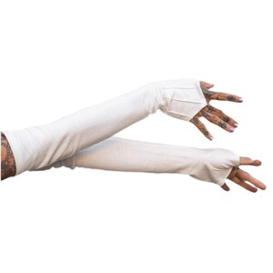 White OMEGA FINGERLESS GLOVES - White Cotton Opera Length Gloves, Elbow ...