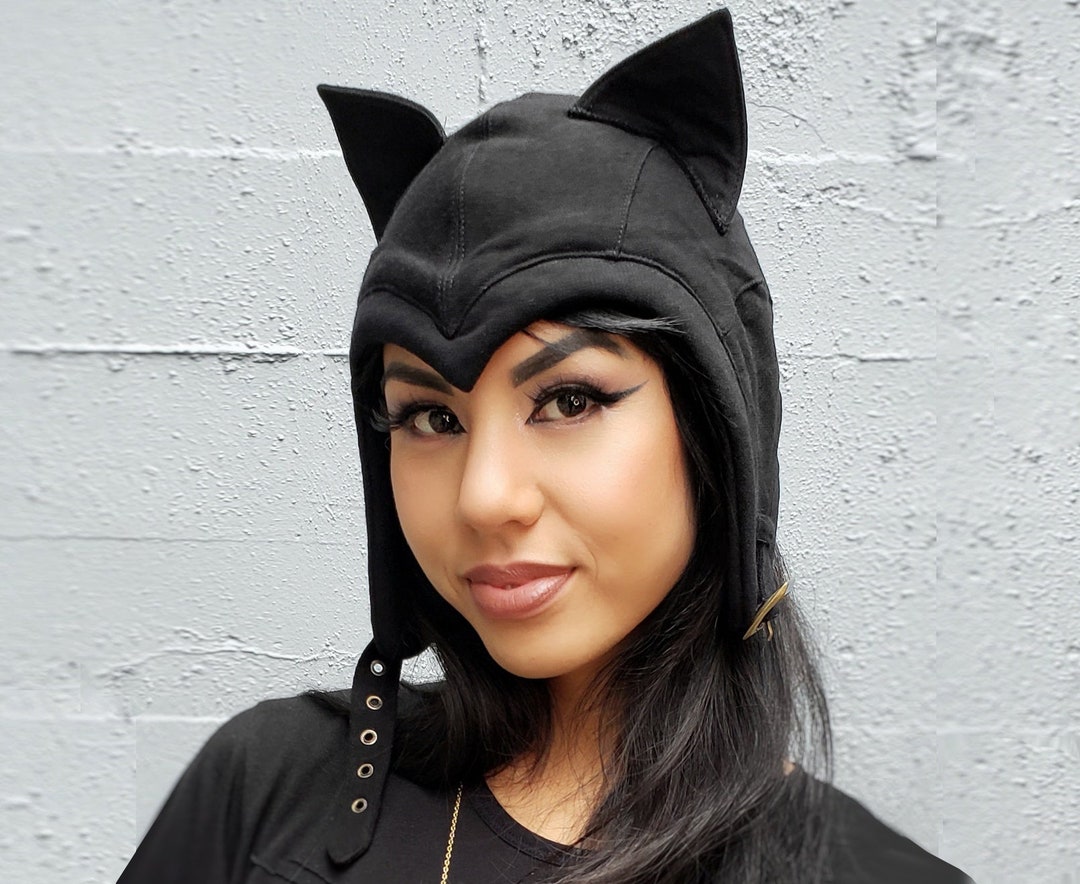 CAT FLIGHT HELMET Black Cotton Cat Hat With Ears, Fun Festival Hat ...