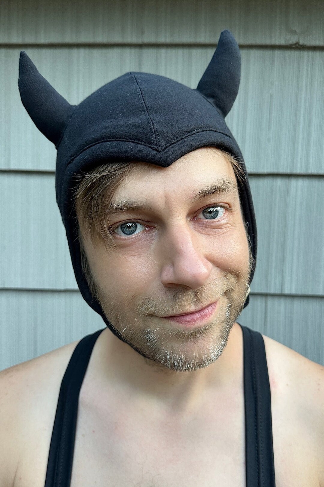 DEVIL FLIGHT HELMET Black Cotton Devil Hat With Stuffed Horns, Bomber ...