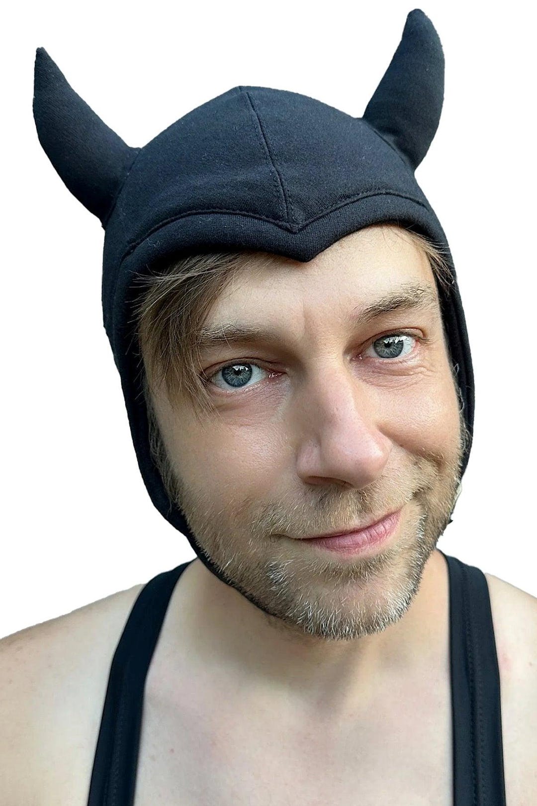 Black DEVIL FLIGHT HELMET - Black Cotton Devil Hat With Stuffed Horns ...